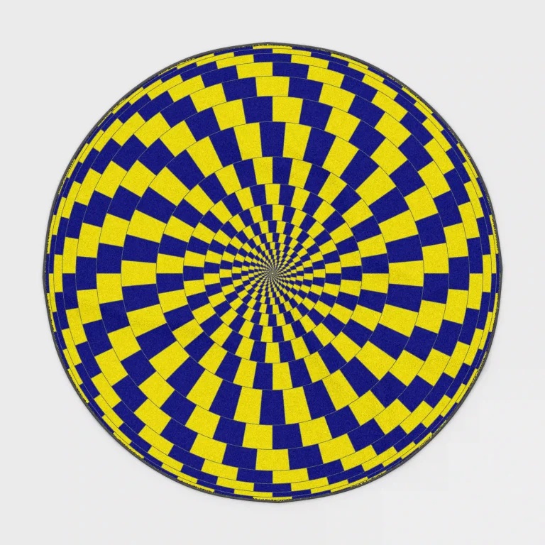Yellow and Blue Optical Illusion Circular Rug